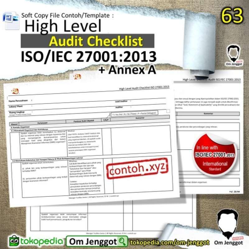 Jual [Softcopy] High Level Audit Checklist ISO/IEC 27001:2013 + Annex A di Seller Pilihan Shop ...