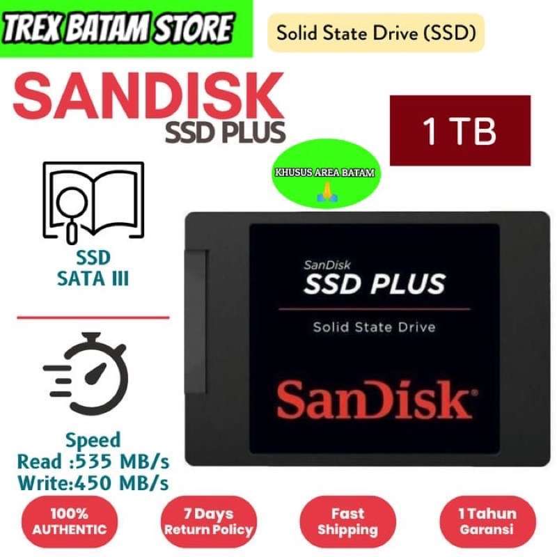 Jual Sandisk Ssd Plus 1 Tb (batam) Di Seller Trx Batam Store - Sungai, Kota Batam | Blibli