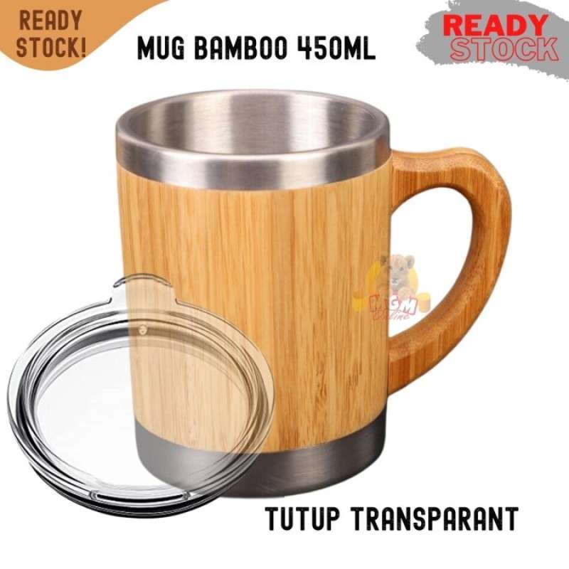 Jual Mug Kantor Stainless Bamboo 450ml Gelas Air Bambu Tutup ...