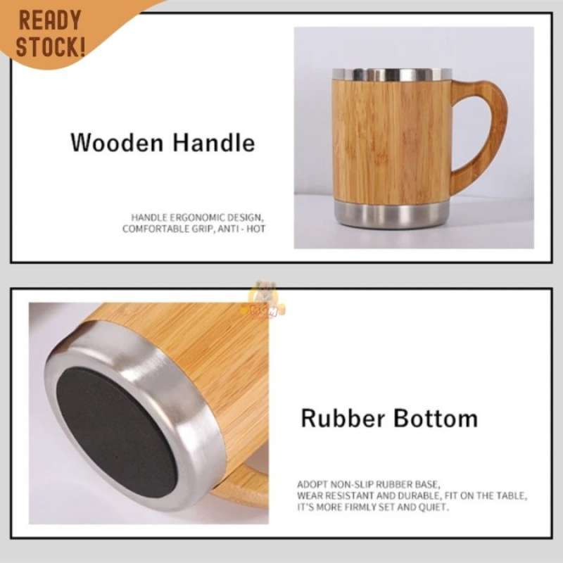 Jual Mug Kantor Stainless Bamboo 450ml Gelas Air Bambu Tutup ...