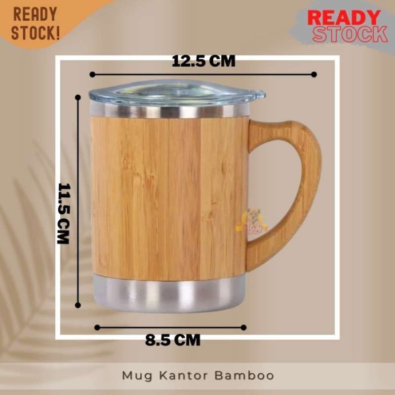 Jual Mug Kantor Stainless Bamboo 450ml Gelas Air Bambu Tutup ...