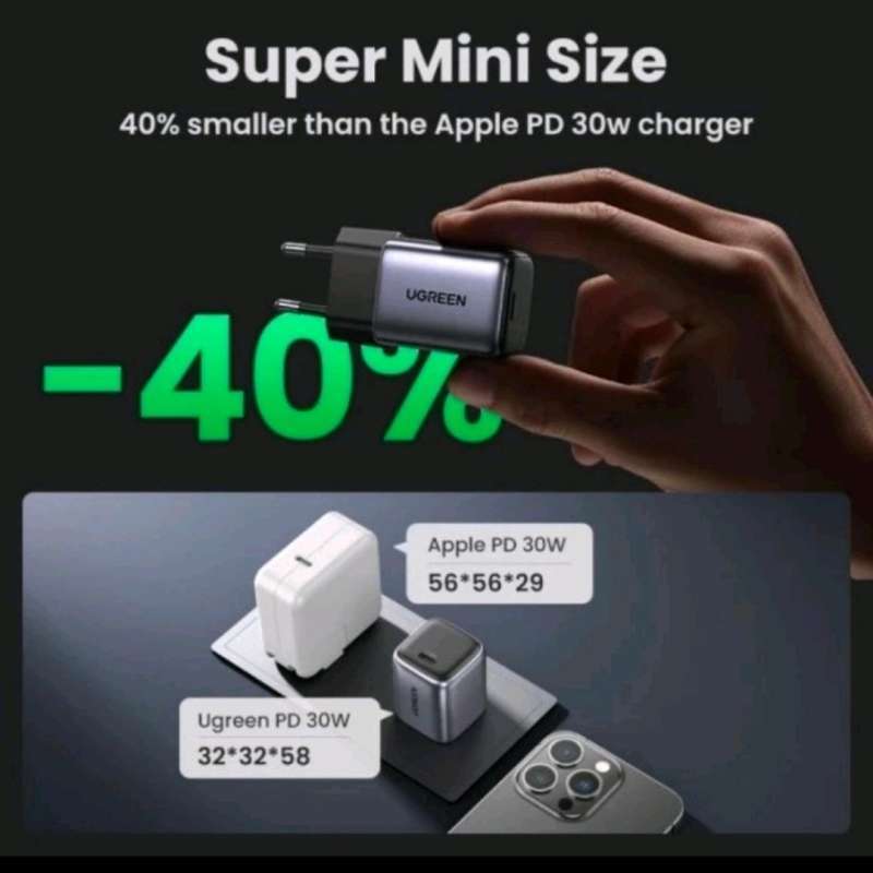 Jual Ugreen 30W Gan Nexode 90666 PD USB C Adaptor Charger Power Delivery Fast Charging di Seller ...