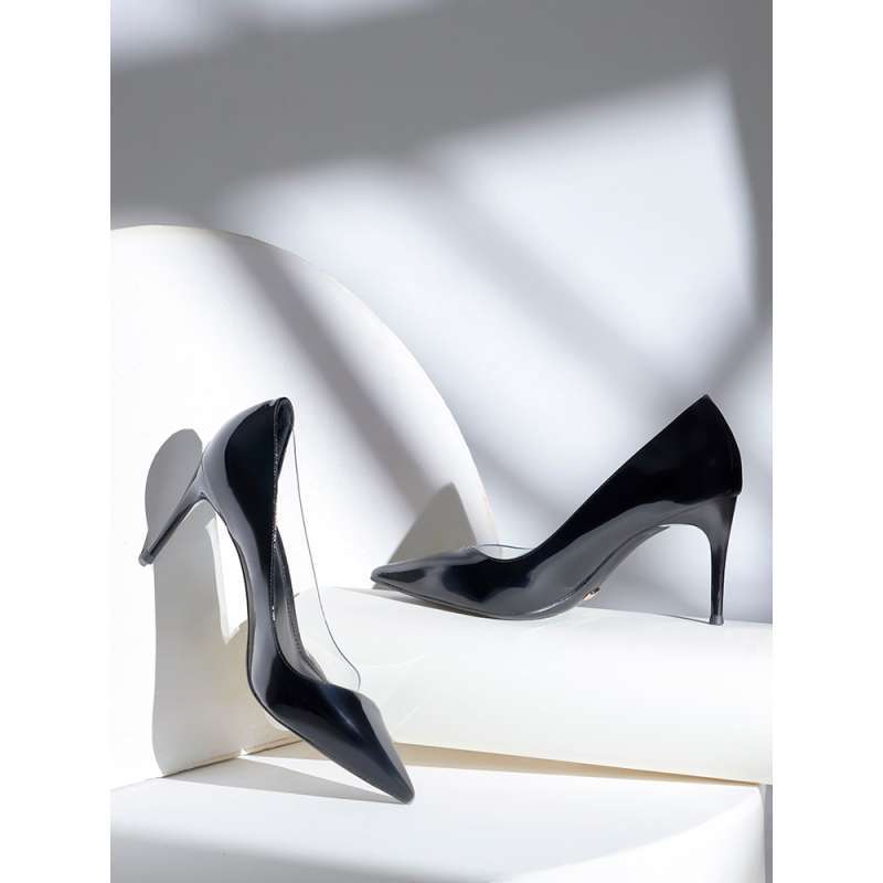 Promo 8cm High Heels Nude / Black Pointy Pump 11019 (36-43) - 40 Black ...