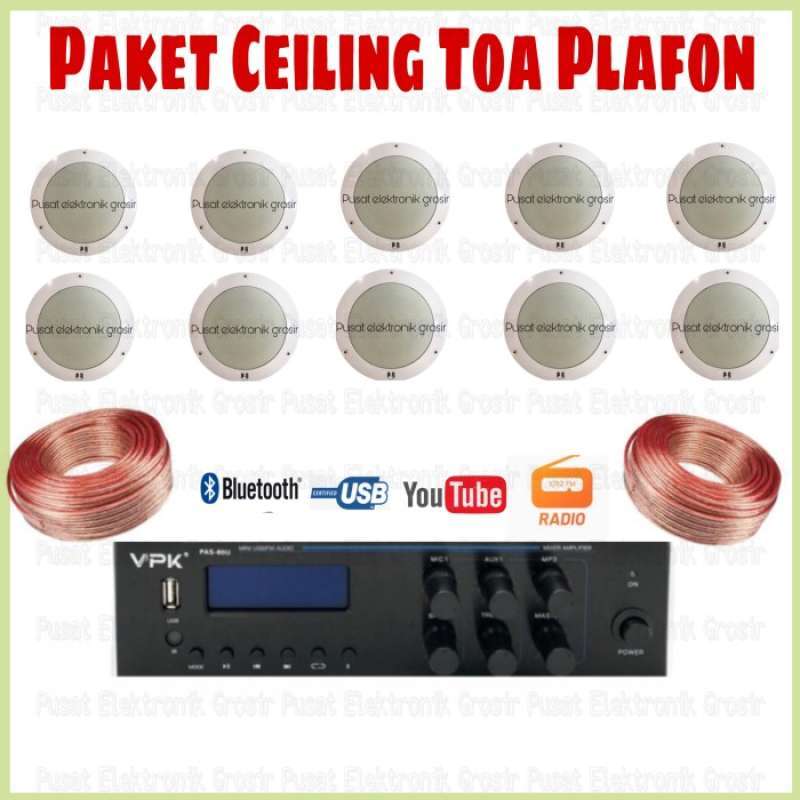 Promo PAKET TOA CEILING PLAFON CAFE KANTOR KLINIK 646R POWER VPK 80WATT ...