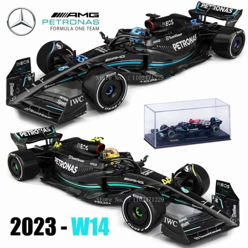 Promo DIECAST MOBIL FORMULA 1 BBURAGO 2023 TEAM MERCEDES W14 1:43 AKRILIK - - 63 G Rushell ...