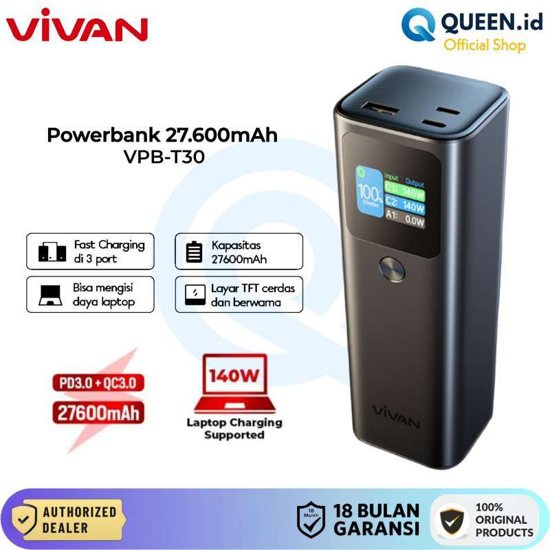 Jual VIVAN VPB-T30 Powerbank 27600mAh 140W 3 Port PD QC Digital Display ...