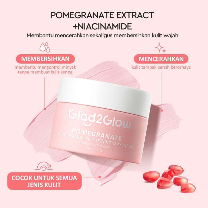 Jual Glad2glow Pomegranate Niacinamide Brightening Clay Mask 30g Mud Masker Di Seller Blibli.com ...
