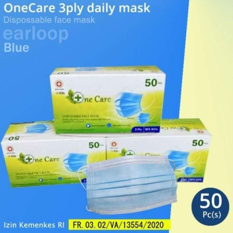 Jual Masker Disposable Face Mask Earloop One Care 3 Ply 50pcs Di Seller
