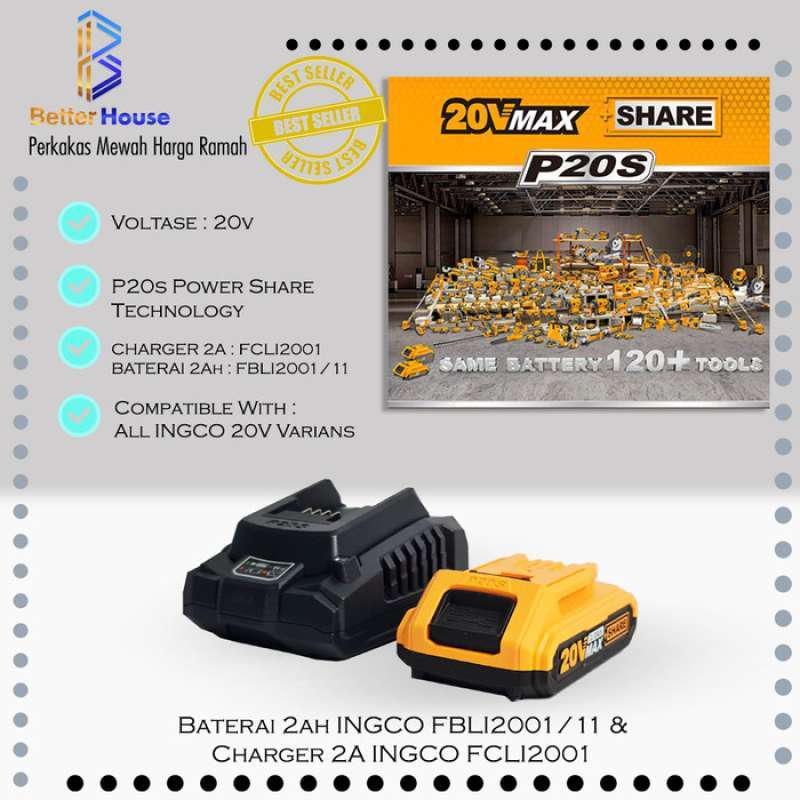 Promo Ingco Cordless Baterai 2Ah Fbli2001/11 Charger 2A Fcli2001 Diskon ...
