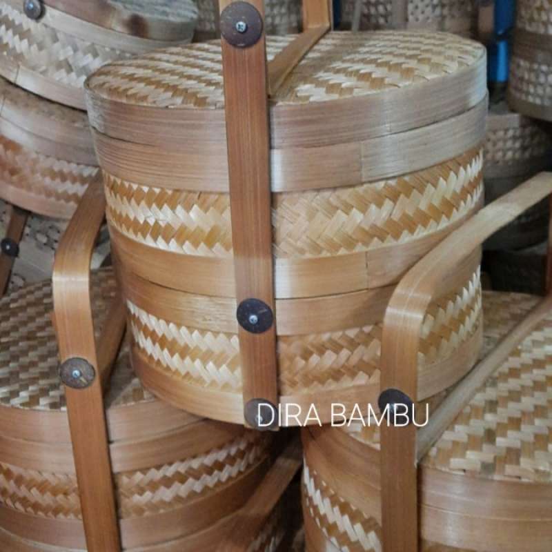 Promo Rantang bambu bulat 30cm x 30cm susun 2 coklat Diskon 23% di ...