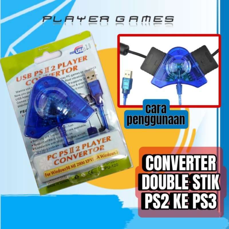 Promo CONVERTER DOUBLE BIRU SAMBUNGAN STIK PS CONVERTOR PC PS2 PS3 ...