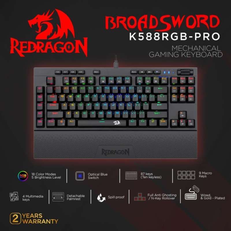 Promo Redragon Mechanical Gaming Keyboard Optical RGB BROADSWORD ...