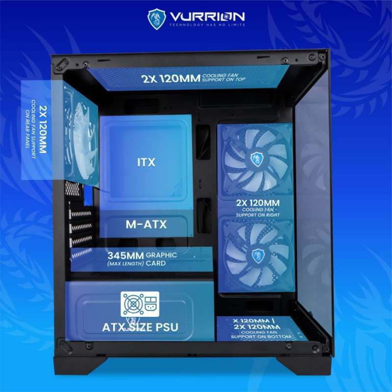 Jual VURRION GAMING CASE GLASSIFY FREE 3 FANS RGB - BLACK - M-ATX / ITX ...