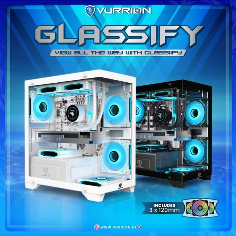 Jual VURRION GAMING CASE GLASSIFY FREE 3 FANS RGB - BLACK - M-ATX / ITX, FULL GLASS PANEL SIDE ...