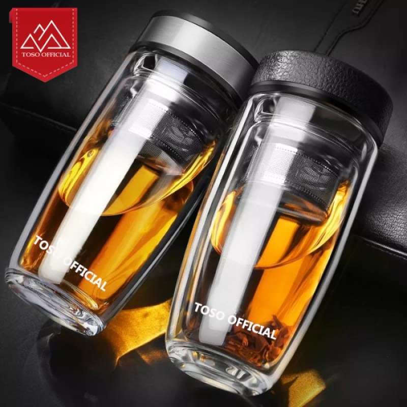 Promo New Botol Minum Teh Infuser Tea Double Wall Glass Bottle Saringan ...