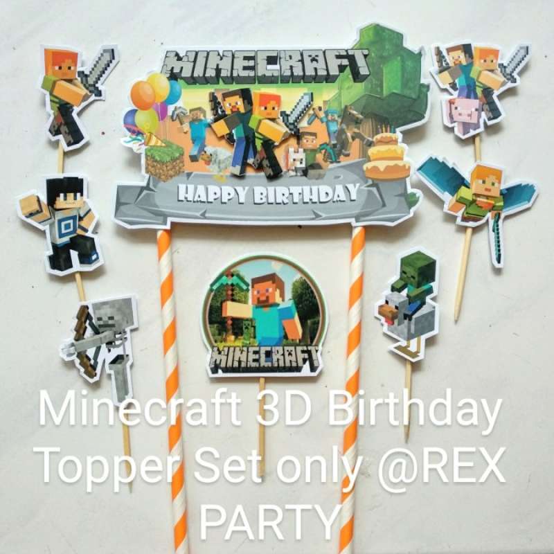 Promo Minecraft Cake Topper/topper Kue Minecraft/topper Birthday Banner ...