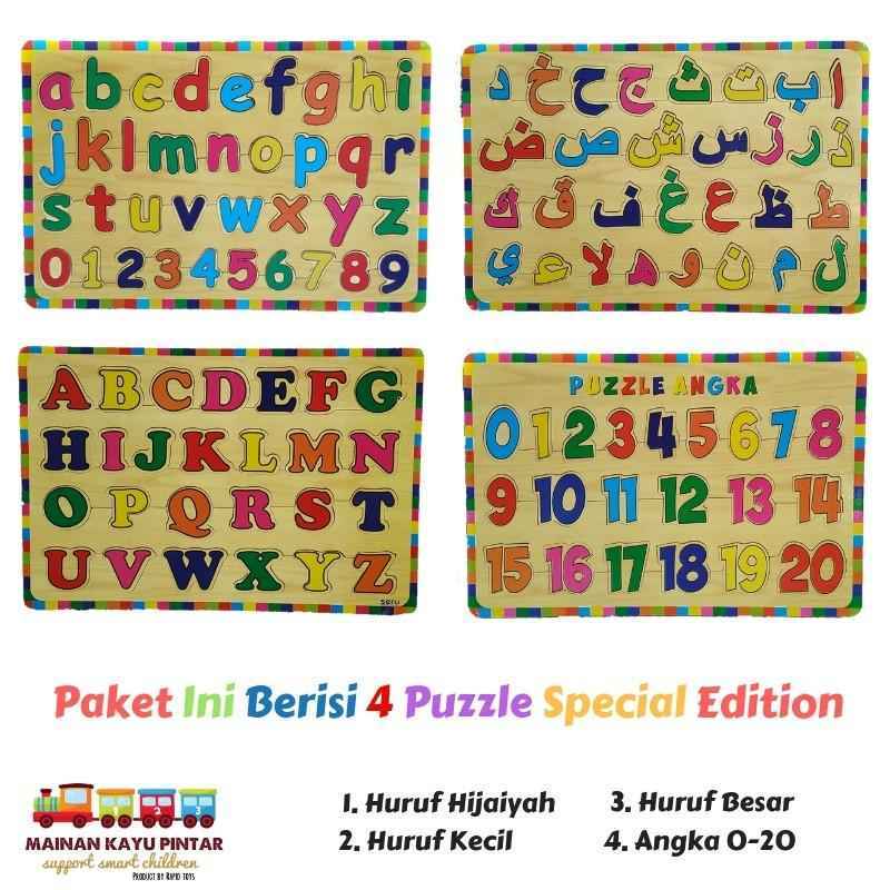 Promo Paket Puzzle Kayu Special Edition Isi 4 / Hijaiyah / Huruf Kecil ...