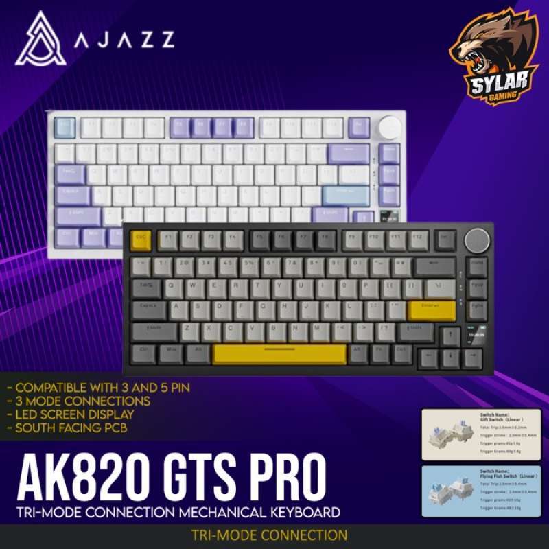 Promo 100% Produk Ori Ajazz Ak820 Gts Pro 75% Tri-mode Connection Mechanical Keyboard Diskon 23% ...