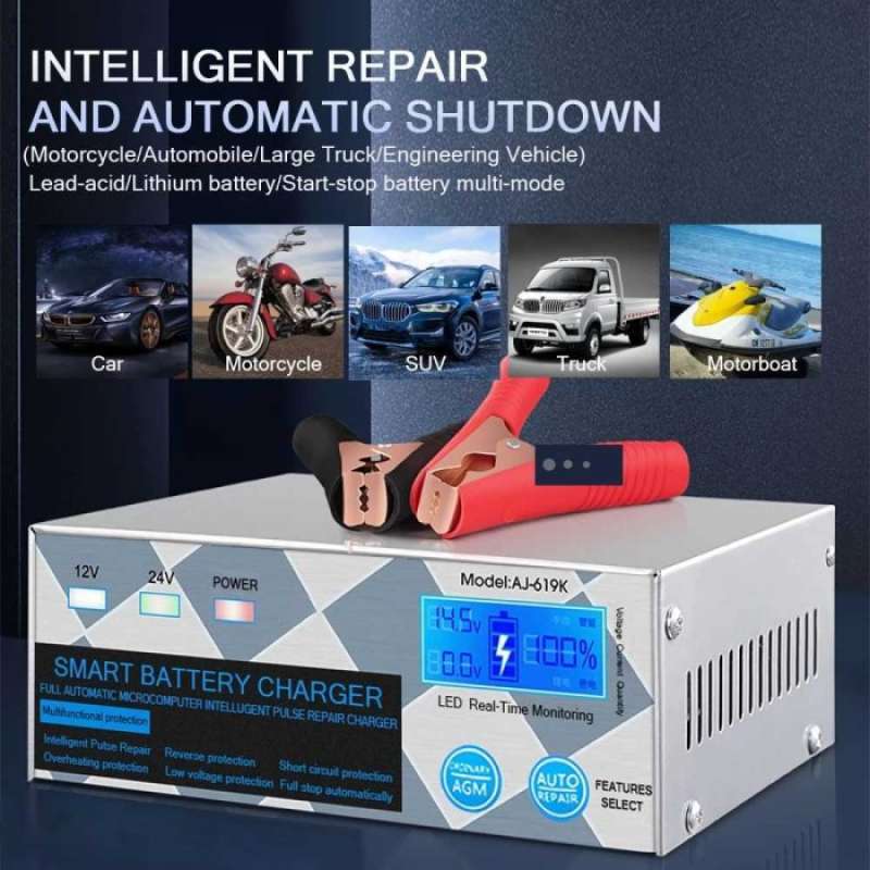 Promo Charger Aki Accu Digital Mobil Smart Otomatis 12v 24v 260w 20a 6 ...
