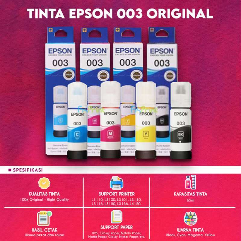 Promo 100% Produk Ori Tinta Epson 003 Premium Ink T00v Refill Printer ...