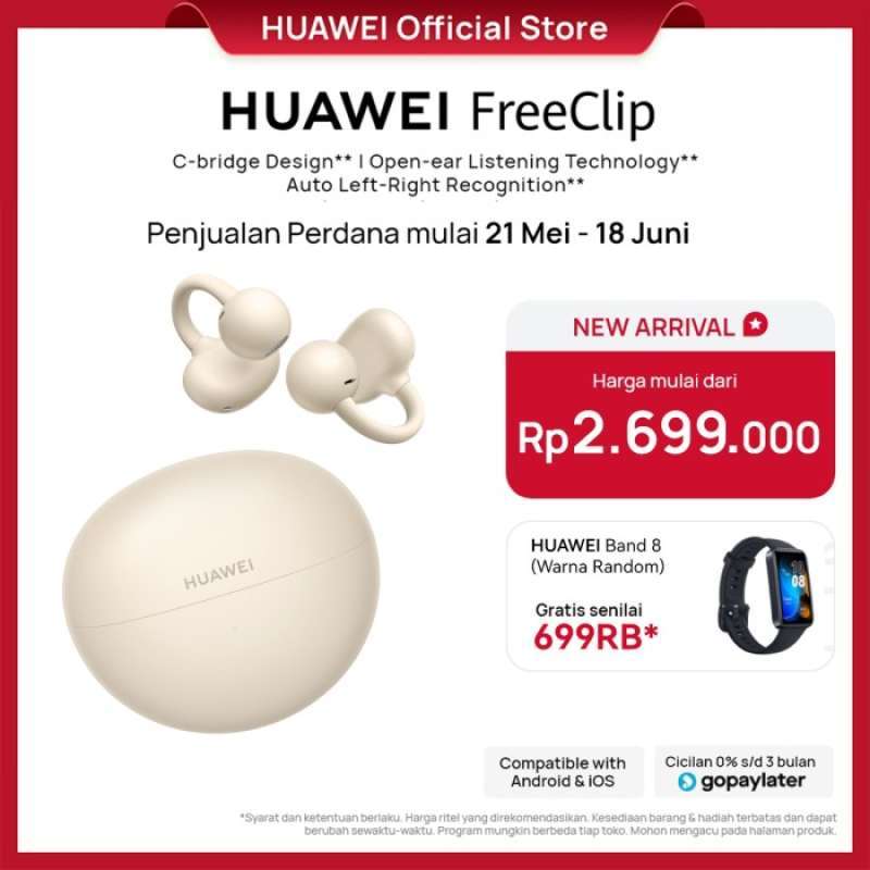 Promo [warna Baru] Huawei Freeclip Open-ear Tws Earphone C-bridge ...