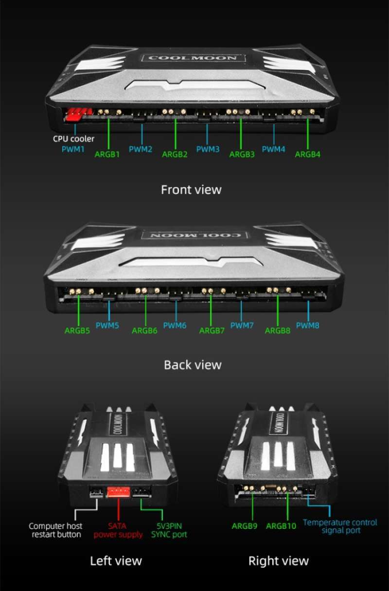 Jual Coolmoon Pwm Fan Controller 5v Argb Mainboard Sync Light Remote ...