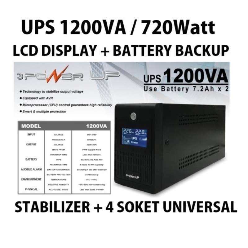Jual Uninterruptible Power Supply Ups 1200va 3 Power Up Lcd Avr ...