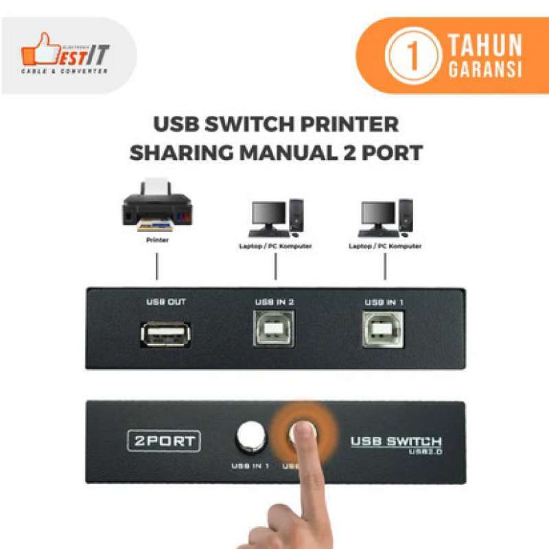 Jual Usb Switch Manual Printer 2 Port / Data Switcher 1-2 Usb Printer ...