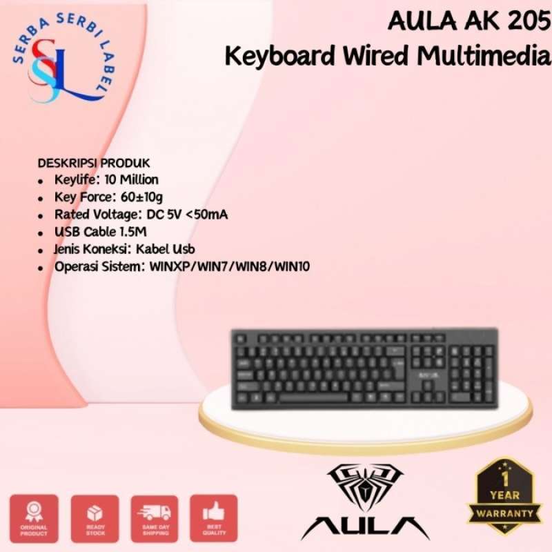 Promo 100% Produk Ori Keyboard Aula Ak 205 Wired Aula Ak205 Keyboard Membrane Diskon 23% Di ...
