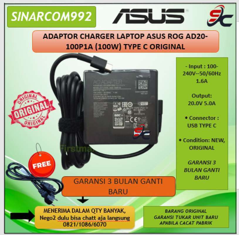 Promo 100% Produk Ori Adaptor Charger Laptop Asus Rog Ad20-100p1a (100w ...