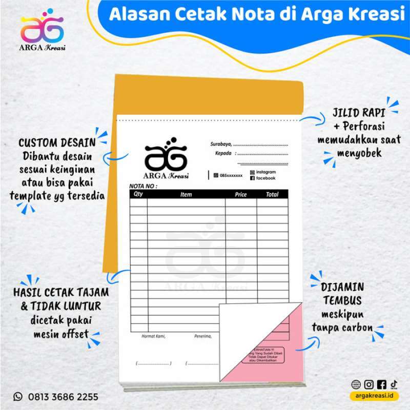 Jual Cetak Nota Kontan 2 Ply 1 Rim Custom Bon Rangkap 2 Ncr Kwitansi ...