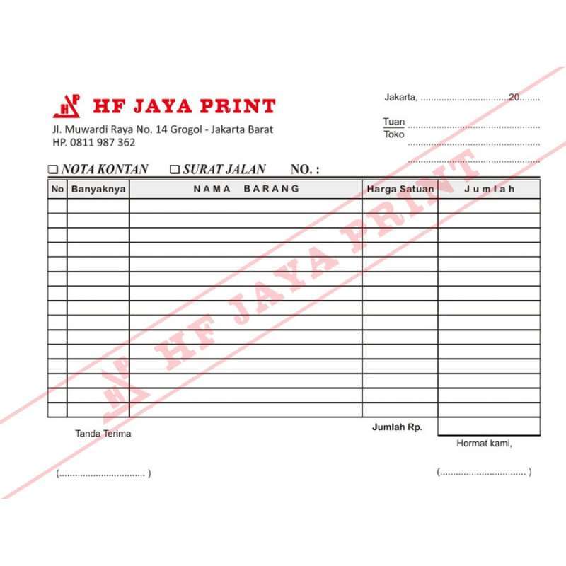 Jual Cetak Buku Nota, Kertas Ncr 3 Ply; 1 Warna + Nomerator Di Seller ...