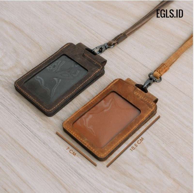 Jual Landyard Sean Id Card Name Tag Kulit Sapi Asli Card Holder Double ...