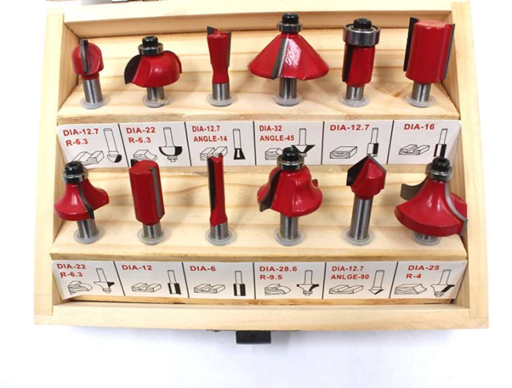 Promo Mata Profil Set 12pcs Trimmer Router Bits Set 1/4” Kayu Router ...