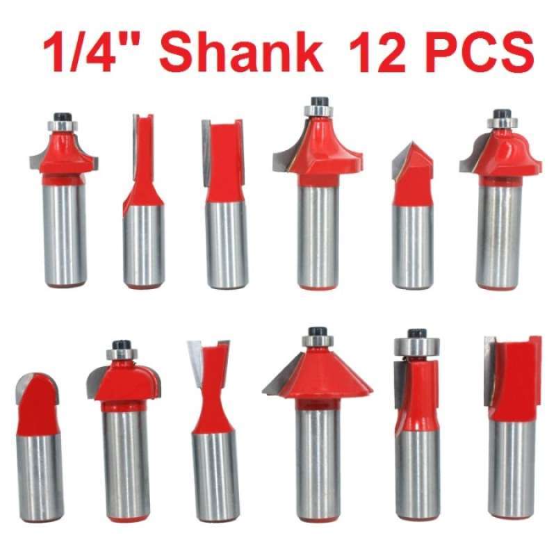 Promo Mata Profil Set 12pcs Trimmer Router Bits Set 1/4” Kayu Router ...