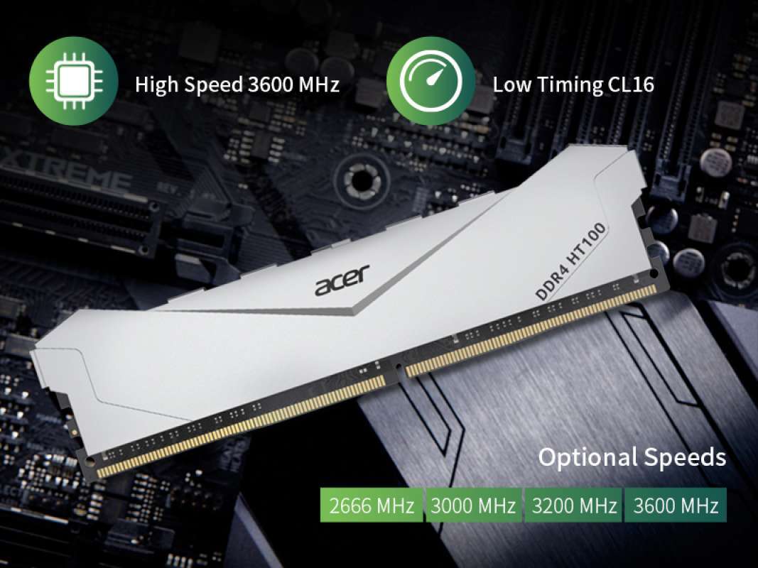 Jual Acer Ddr4 3200mhz Cl16 Ht100 Silver Xmp 2.0 Desktop Memory Di ...