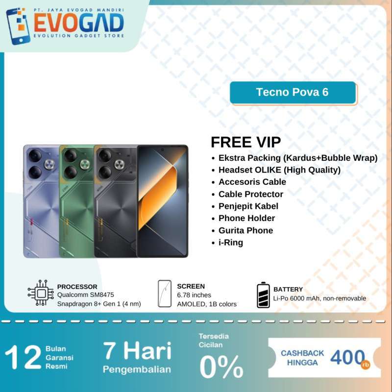 Promo Tecno Pova 6 8/256gb & 12/256gb, 70w Ultra Charger 6000 Mah ...