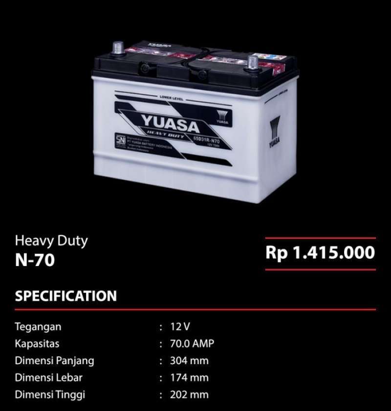 Promo Aki Mobil Yuasa Heavy Duty N70 Hd 12v 70ah Gojek Grab Baru Diskon ...