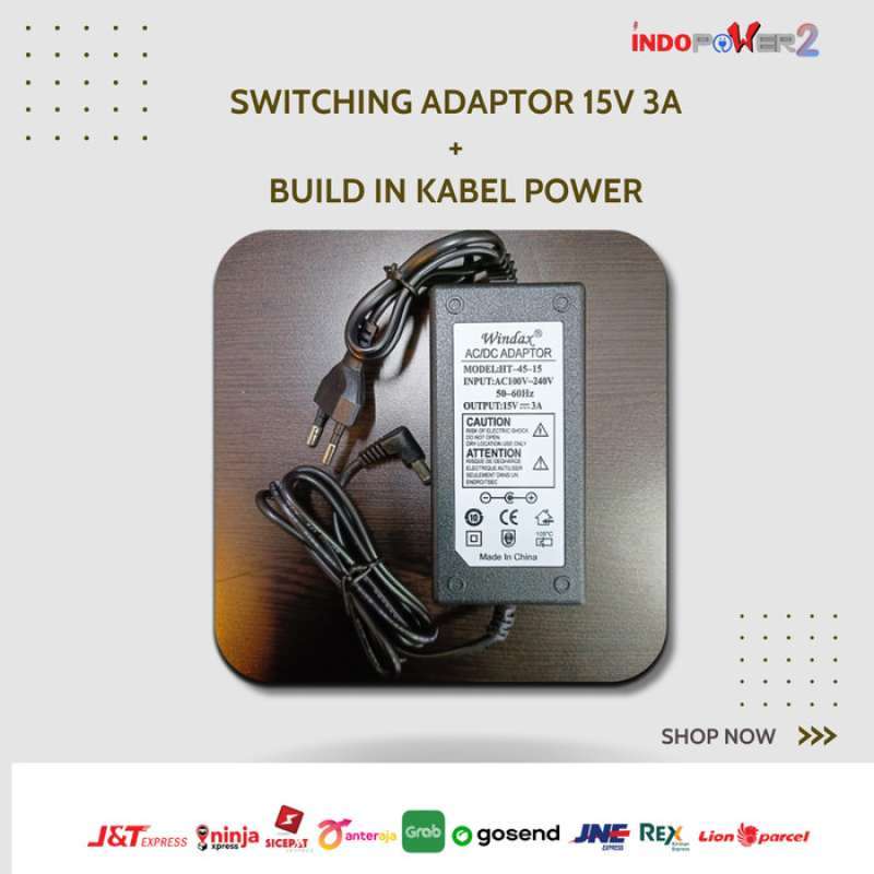 Jual Switching Adaptor 15v 3a Build In Kabel Power Ac Dc Charger 15 V 3 ...