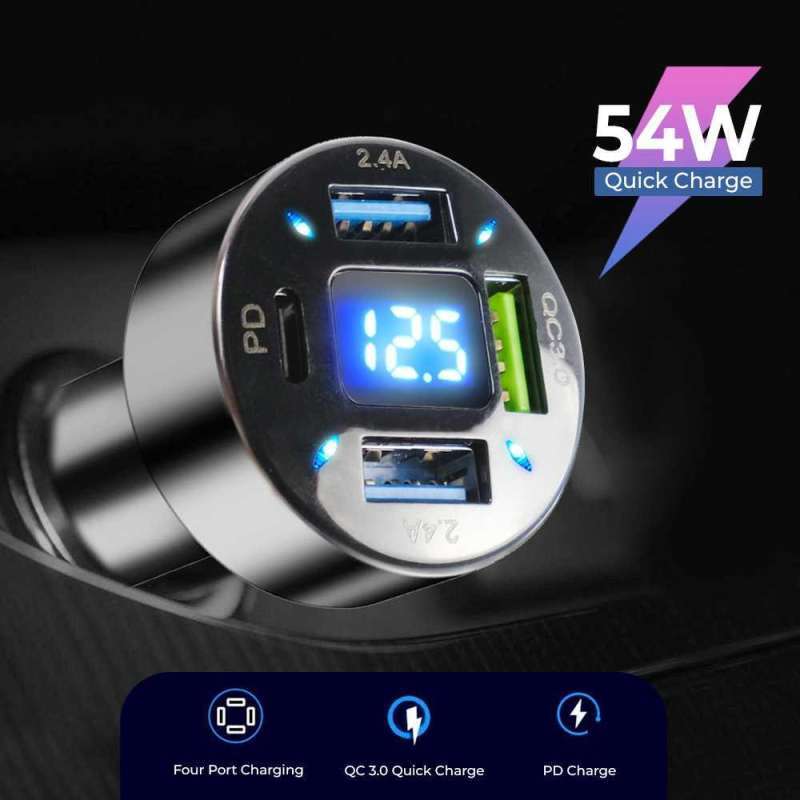Jual Iriisy Car Charger Mobil Usb Type C Quick Charging 4 Port 54w ...