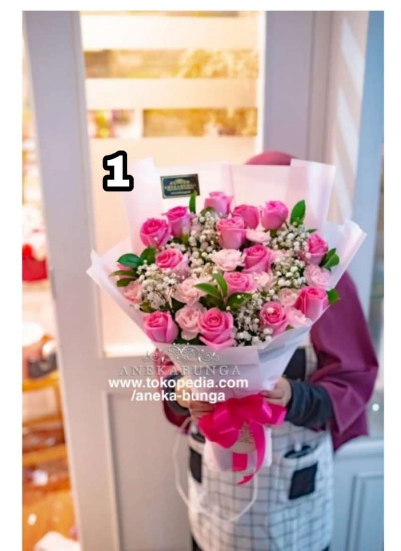 Promo Rangkaian Buket Bunga Mawar Carnation Pink Tua Muda Segar Mewah ...