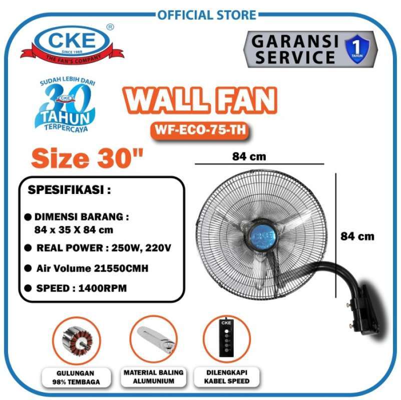 Promo Wall Fan Cke Wf-eco-75-th 30 Inch Kipas Angin Dinding Tembok ...