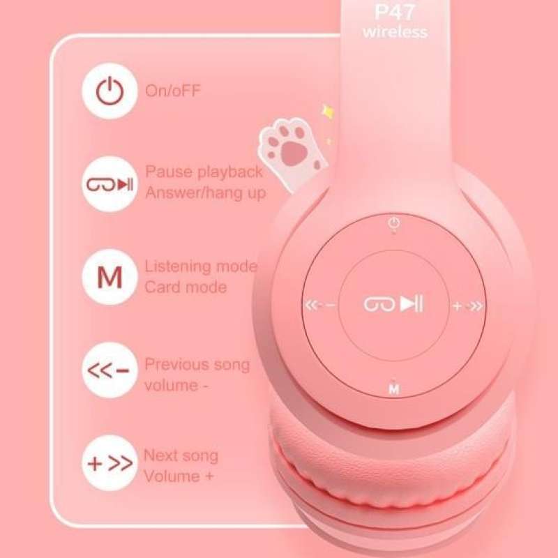 Jual Headphone Bluetooth Cat Headset Gaming Wireless Telinga Kucing Led ...