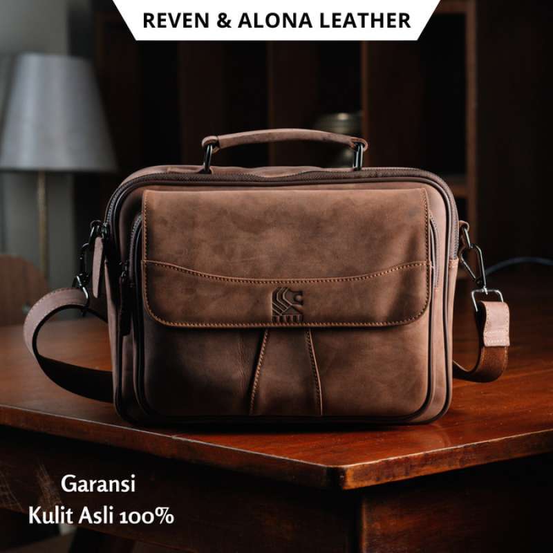 Jual Tas Slempang Messenger Bag Kantor Pria Kulit Original Branded Anti Air Cokelat Di Seller