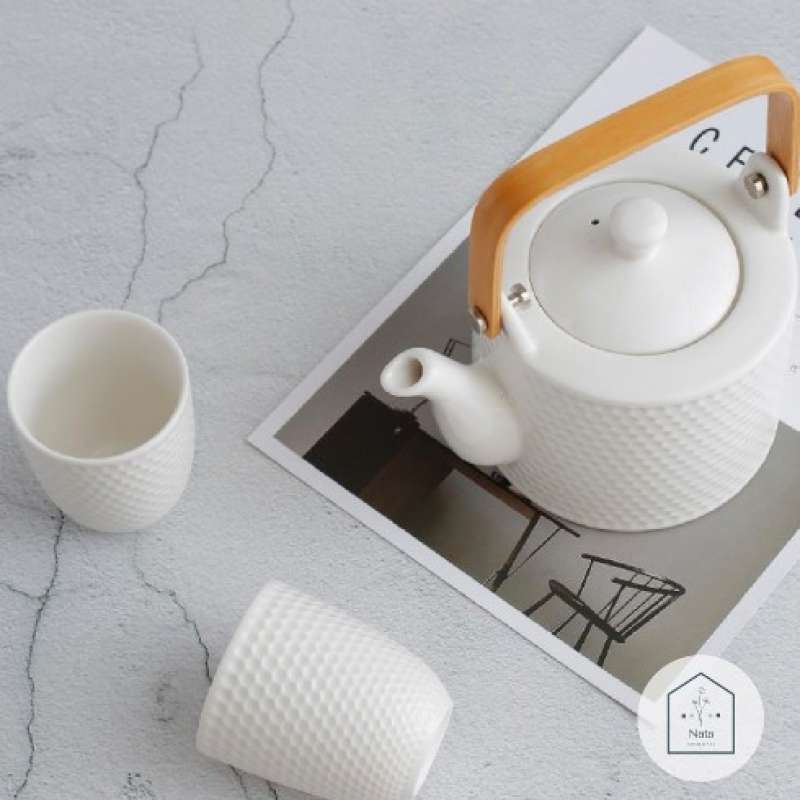 Promo Teapot Tea Pot Set Isi 3 Hitam Putih Teko Teh Keramik Nordic ...