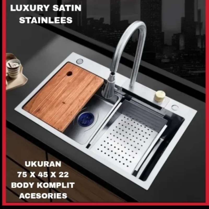Promo Kitchen Sink 7545 Stainless Luxury Lengkap Set/wastafel Cuci ...