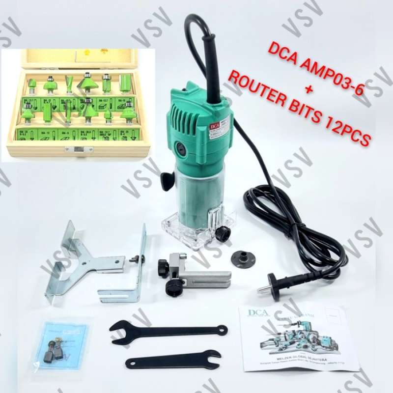 Promo Dca Amp03-6 Wood Trimmer + Mata Fil 12pcs Mesin Fil Kayu Router ...