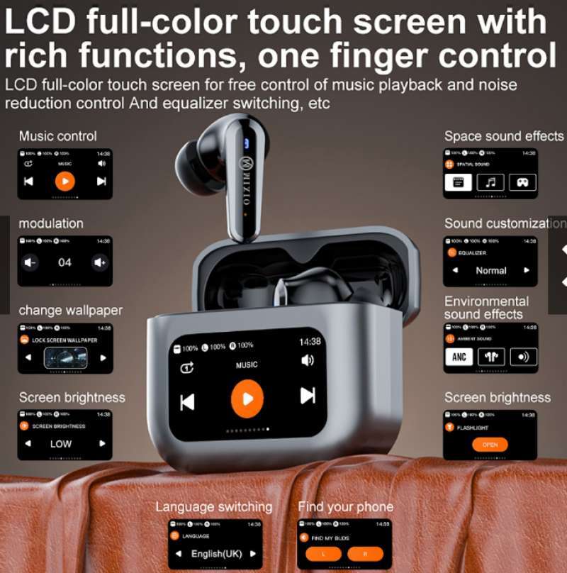 Jual Mixio Mz-10 Lcd Anc Tws Bluetooth Headset Earphone Touch Screen V5 ...