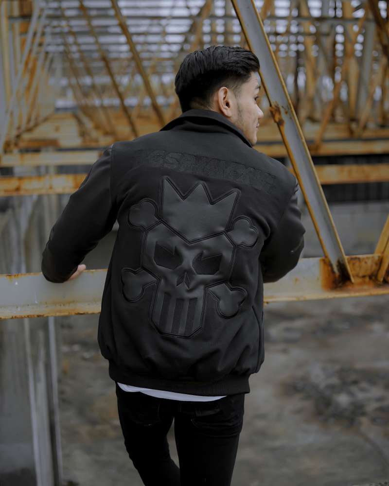 Jual Original Bgsr Jaket Keren Varsity Skull Fullblack / Jaket Pria ...