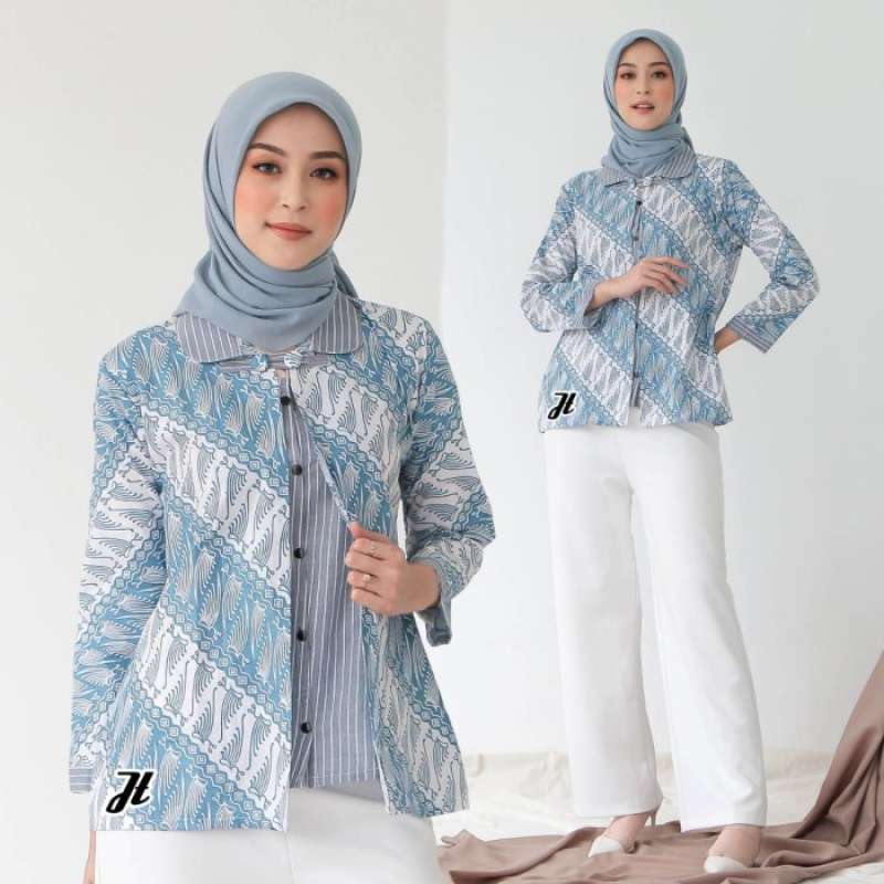 Promo Baju Batik Blouse Bolero Wanita Kombinasi Motif Kawung Monokrom ...